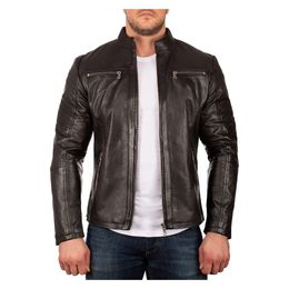 Reichstadt Herren Slim Fit Echtlederjacke Silver Zipper in Black | Gr.: M