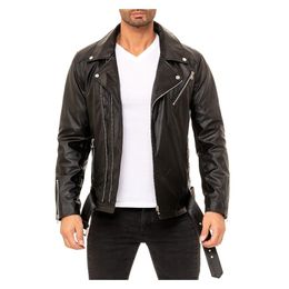 Reichstadt Herren Slim Fit Echtlederjacke Silver Zipper in Black | Gr.: S