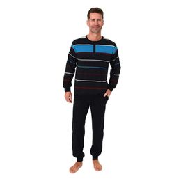 Normann Langarm Schlafanzug Pyjama B&uuml;ndchen Streifen in dunkelgrau | Gr.: 52