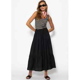 SASSYCLASSY Gl&auml;nzender Maxi Volantrock in Schwarz | Gr.: S
