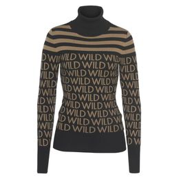 Melrose Rollkragenpullover in schwarz-camel-gestreift | Gr.: 38