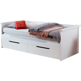 Funktionsbett Relita "Lina", weiß, B:105cm H:71,5cm L:208cm, Daybetten, mit ausziehbarer Liegefläche und 2 Schubkästen, wahlweise mit Matratze