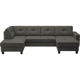 Wohnlandschaft Places of Style "Varese", grau (anthrazit), B:304cm H:91cm T:170cm, Sofas, wahlweise mit Bettfunktion und Bettkasten