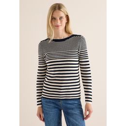 Strickpullover Cecil, Damen, Gr. L42, urban dunkelblau, Web, 100% Baumwolle, gestreift, normal normal, U-Boot-Ausschnitt, abgesteppt, Pullover, aus reiner Baumwolle