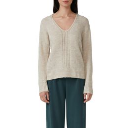 Strickpullover s.Oliver, Damen, Gr. 46, beige (light beige melange), Strick, Obermaterial: 60% Polyacryl, 22% Polyester, 10% Alpaka, 8% Polyamid, unifarben, hüftbedeckend, V-Ausschnitt, Pullover, mit V-Ausschnitt