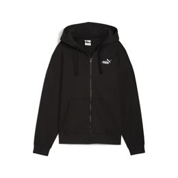 Sweatjacke Puma "ESS Small No. 1 Logo Comfort Hoodie mit durchgehendem", Damen, Gr. L, schwarz, Obermaterial: 66% Baumwolle, 34% Polyester; Kapuzenfutter: 100% Baumwolle; Rippe: 97% Baumwolle, 3% Elasthan, Sweatjacken