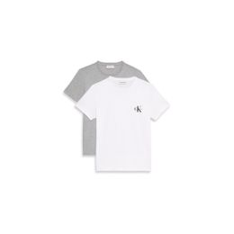 T-Shirt Calvin Klein Jeans "A- Logo CN 2 Pack Tee", Damen, Gr. XS (36), grau (heroic grau heather), Single Jersey, Obermaterial: 100% Baumwolle, Feminin, regular fit normal, Rundhals, eingesetzt abgesteppte Kante, Shirts, Mit Rundhalsausschnitt