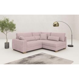 Ecksofa &raquo;Hilla L-Form&laquo; Mit Federkern, wahlweise mit Bettfunktion und Taschenfederkern rosa Novaclean Avanti (100% Polyester)
