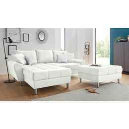 Collection AB Ecksofa »Rada L-Form« inklusive Hocker, Bettfunktion und Federkern weiß