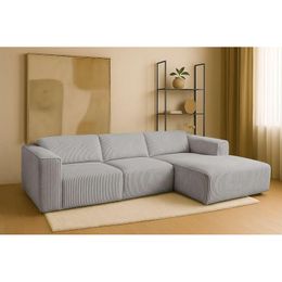 Andas Ecksofa »Noord mit Kedernaht, Breite 281 cm, L-Form« Cord, Struktur, Webstoff, mit Wellenunterfederung, Massivholzrahmen ligh grey