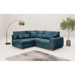 Ecksofa &raquo;Hilla L-Form, bis 140 kg belastbar&laquo; mit Taschenfederkern, wahlweise mit Bettfunktion blau Dolce (100% Polyester)