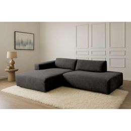 Andas Ecksofa &raquo;Noord mit Kedernaht, Breite 227 cm, L-Form&laquo; Cord, Struktur, Webstoff, mit Wellenunterfederung, Massivholzrahmen grau 100% Polyester