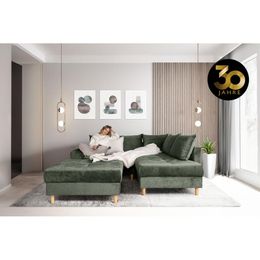 Collection AB Ecksofa »Reims L-Form« Ottomane beidseitig montierbar, inkl. Bettfunktion und Hocker grün