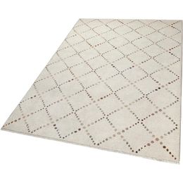 OTTO HOME Teppich »Thoren« rechteckig 12 mm Höhe weicher Kurzflor, Rautenmuster mit Fransen, Wohnzimmer, Schlafzimmer beige Obermaterial: 100%...