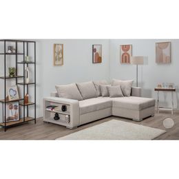 Collection AB Ecksofa »John L-Form« Regalarmlehne, Bettfunktion, Bettkasten, Ottomane beiseitig montierbar beige