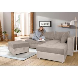 Collection AB Ecksofa »Italia L-Form« mit Bettfunktion und Bettkasten, in Cord-Samt Mix beige
