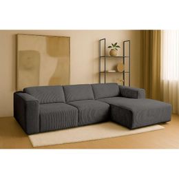 Andas Ecksofa »Noord mit Kedernaht, Breite 281 cm, L-Form« Cord, Struktur, Webstoff, mit Wellenunterfederung, Massivholzrahmen dark grey