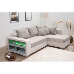 Collection AB Ecksofa »L-Form« Regalarmlehne mit LED RGB Beleuchtung, Bettfunktion und Bettkasten beige