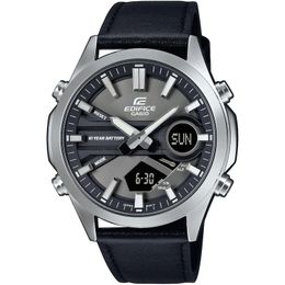 CASIO EDIFICE Chronograph Quarzuhr, Armbanduhr, Herrenuhr, Lederarmband, analog, digital anthrazit-schwarz Markanter Herrenchronograph