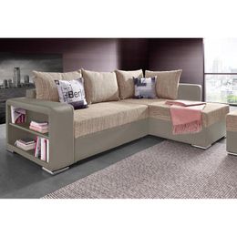 Collection AB Ecksofa »John L-Form« mit Bettfunktion, Bettkasten und integriertem Regal elefant/cappuccino