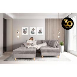 Collection AB Ecksofa »Reims L-Form« Ottomane beidseitig montierbar, inkl. Bettfunktion und Hocker taupe