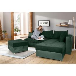 Collection AB Ecksofa »Italia L-Form« mit Bettfunktion und Bettkasten, in Cord-Samt Mix grün