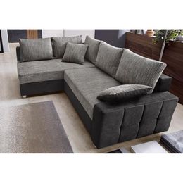 Collection AB Ecksofa »Parma L-Form« mit Bettfunktion und Federkern schwarz/grau