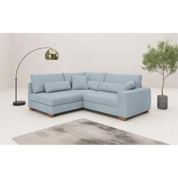 MR. COUCH Ecksofa »Hilla L-Form, bis 140 kg belastbar« mit Taschenfederkern, wahlweise mit Bettfunktion Novaclean Avanti 14 blue grey