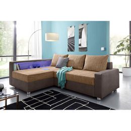 Collection AB Ecksofa »Relax L-Form« inklusive Bettfunktion, Federkern, wahlweise mit RGB-LED-Beleuchtung dunkelbraun/cappucino
