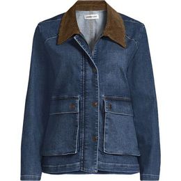 LANDS' END Jeansjacke mit Cordkragen, Damen,  Blau, Elasthan/Baumwoll-Mischung/Polyester-Mischung, by Lands' End