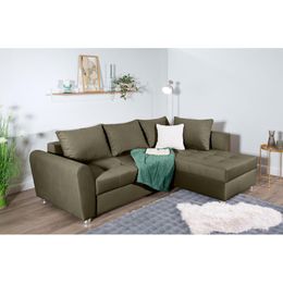 Collection AB Ecksofa »Jana L-Form« inkl. Bettfunktion, Bettkasten und Bonnelfederkern dunkelolive