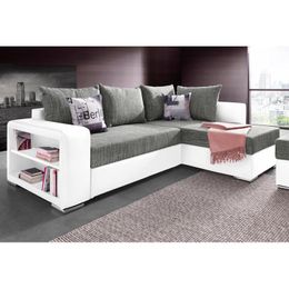 Collection AB Ecksofa »John L-Form« mit Bettfunktion, Bettkasten und integriertem Regal weiß/grau