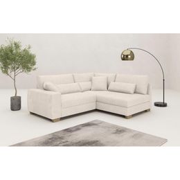 Ecksofa &raquo;Hilla L-Form&laquo; Mit Federkern, wahlweise mit Bettfunktion und Taschenfederkern beige Stripes (92% Polyester / 8% Nylon)