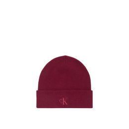 Calvin Klein Strickmütze »CK FINE RIB BEANIE« mit Markenlogo Beet Red
