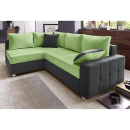 Collection AB Ecksofa »Parma L-Form« mit Bettfunktion und Federkern grau/grün