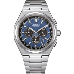 Citizen Chronograph Armbanduhr, Herren, Titan, Eco-Drive, Solar, Stoppfunktion, Saphirglas titansilberfarben-blau Ausdrucksstarker Chronograph für...