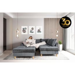 Collection AB Ecksofa »Reims L-Form« Ottomane beidseitig montierbar, inkl. Bettfunktion und Hocker anthrazit