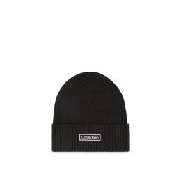 Calvin Klein Strickmütze »PATCH CHUNKY RIB COTTON BEANIE« mit Markenlogo Black