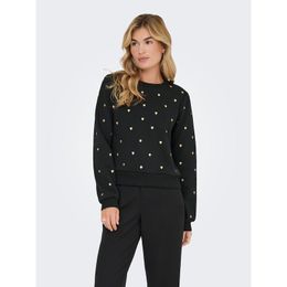 Only Sweatshirt »ONLATIKA L/S O-NECK GLITTER EMB. BOX SWT« Black Detail:Anny hearts big (gold) M M Sweater von Only