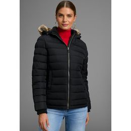 Polarino Steppjacke mit Kapuze Kapuze mit Fellimitat zum Abnehmen schwarz 44 44 Steppjacke mit figurbetonter Passform für angenehmen Tragekomfort