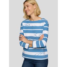 Rabe 3/4-Arm-Shirt Sommershirt mit Streifen und Glitzersteinen, Druck Hellblau 40 40 Shirt für Damen von Rabe