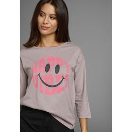 Laura Scott 3/4-Arm-Shirt mit fr&ouml;hlichem Frontprint & abgerundetem Saum grau-pink 40/42 40/42 3/4-Arm-Shirt aus weichem Single Jersey f&uuml;r hohen...