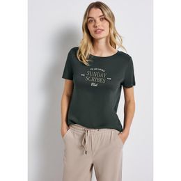 Street One T-Shirt Sommershirt mit Wording-Artwork evernight green 44 44 Damenshirt von Street One