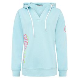 Zwillingsherz Damen Hoodie &raquo;"Moin Koordinaten"&laquo;, V-Ausschnitt, mit MOIN und Anker Stickerei, Kapuze und Kordelzug L/XL