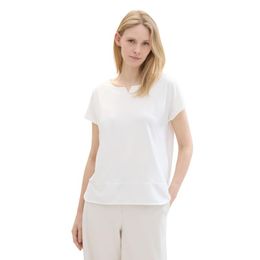Tom Tailor T-Shirt mit geschlitztem Rundhalsaussschnitt whisper white XS (34) XS (34) T-Shirt aus Materialmix von Tom Tailor