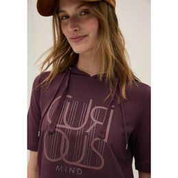 Cecil Kapuzensweatshirt, Halbarm-Shirt mit Glitzer-Print und Kapuze mulberry red M (40) M (40) Shirt mit Kordelzug von Cecil