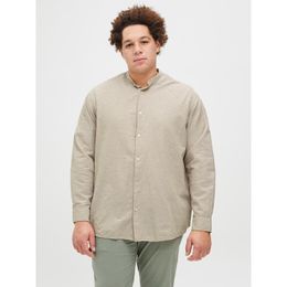 Jack & Jones PlusSize JACK & JONES PLUSSIZE Langarmhemd »JJEBREEZE LINEN BLE BAND SHIRT LS SN PLS« Crockery 5XL - N-Gr N-Gr 5XL Cooles Hemd von Jack & Jones Plus Size