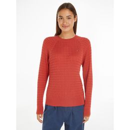 Tommy Hilfiger Rundhalspullover »CO CABLE C-NK SWEATER« mit Zopfmuster Terra Red M (38) M (38) Pullover in Unifarbe von Tommy Hilfiger