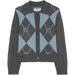 Marc O'Polo MARC O'POLO DENIM Jacquardstrickjacke mit elegantem Rauten- und Logomuster Medium Blue L L Strickjacke von Marc O'Polo Denim