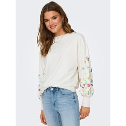 Only Damen Only Sweatshirt &raquo;ONLBROOKE L/S O-NECK FLOWER SWT&laquo; wei&szlig; M (38)